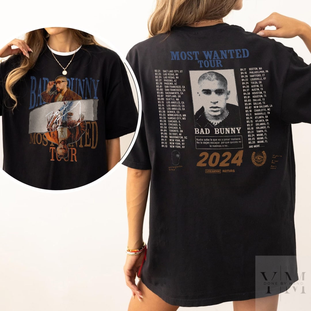 Vintage Bad Bunny Most Wanted Tour 2024 Shirt, Bad Bunny Nadie Sabe ...