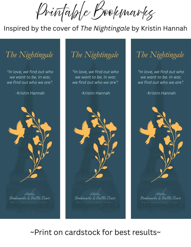 The Nightingale Printable Bookmarks | Historical Fiction Book Club ...