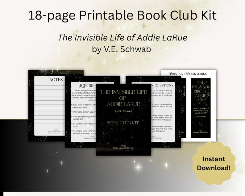 The Invisible Life of Addie Larue Book Club Kit Printable | V.E. Schwab ...