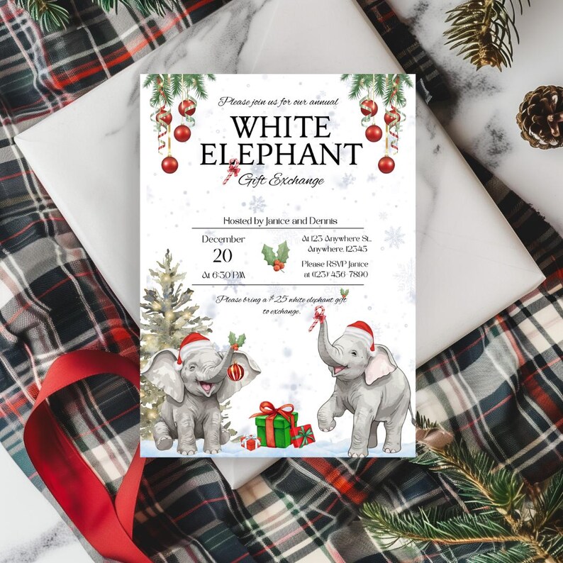 White Elephant Gift Exchange Invitation | Digital Holiday Party Invite ...