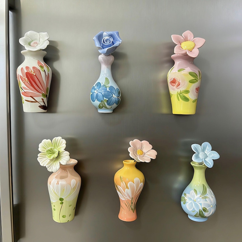 Small Ceramic Vase Magnet | Handmade Fridge Flower Holder | Unique ...