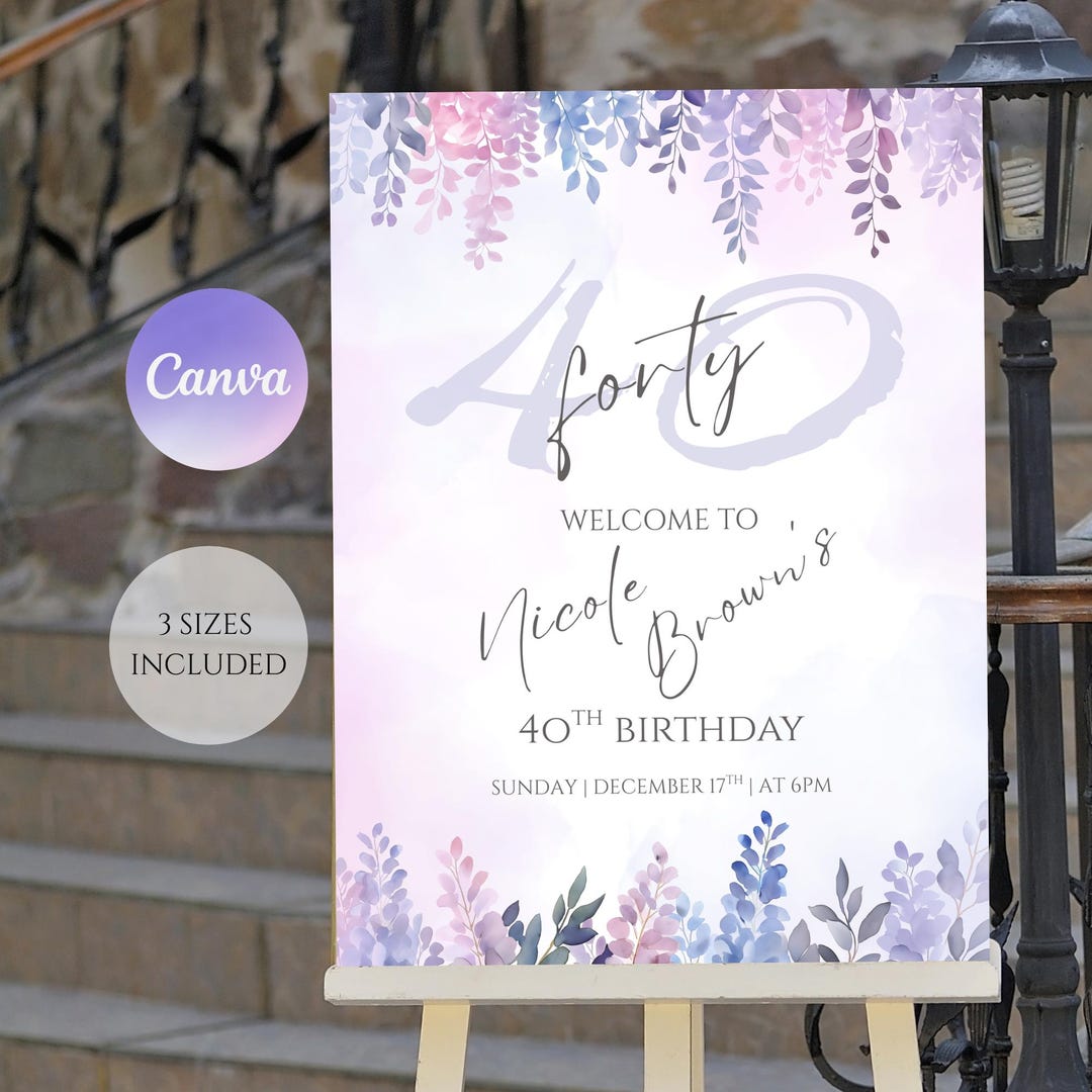 40th Birthday Welcome Sign Printable | Elegant Floral Party Decor ...