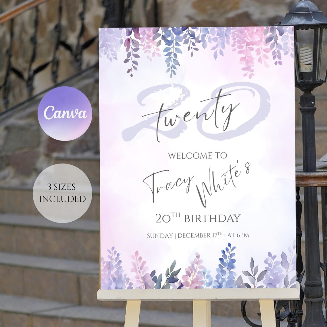 20th Birthday Welcome Sign Printable | Floral Birthday Decor | Editable ...