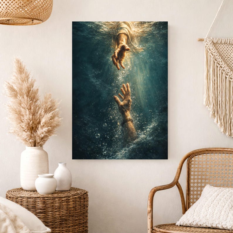 Hand of God Reaching Through Water Wall Art, Christian Faith Canvas ...