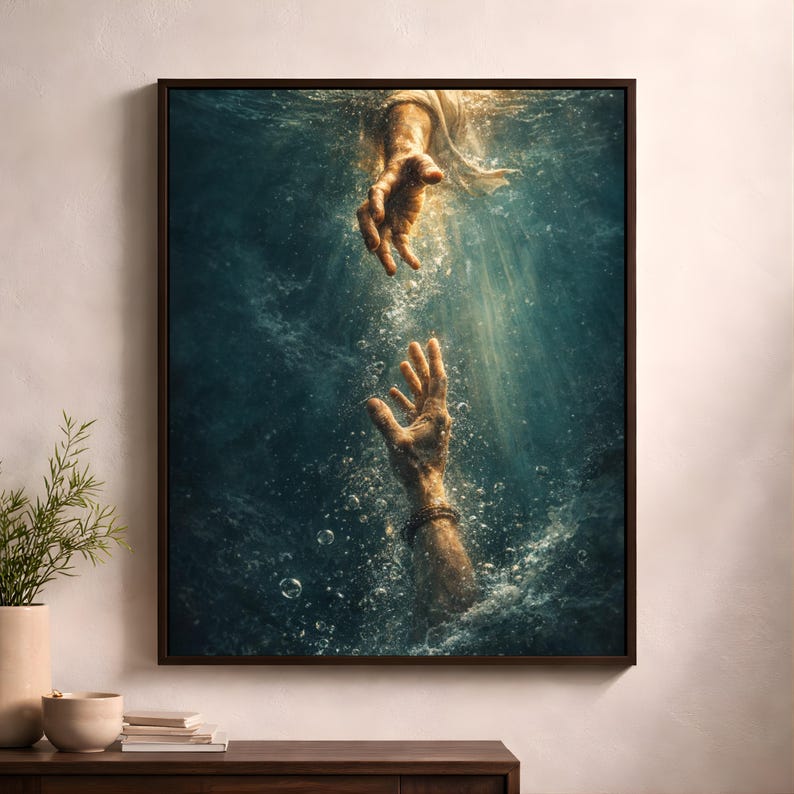 Hand of God Reaching Through Water Wall Art, Christian Faith Canvas ...