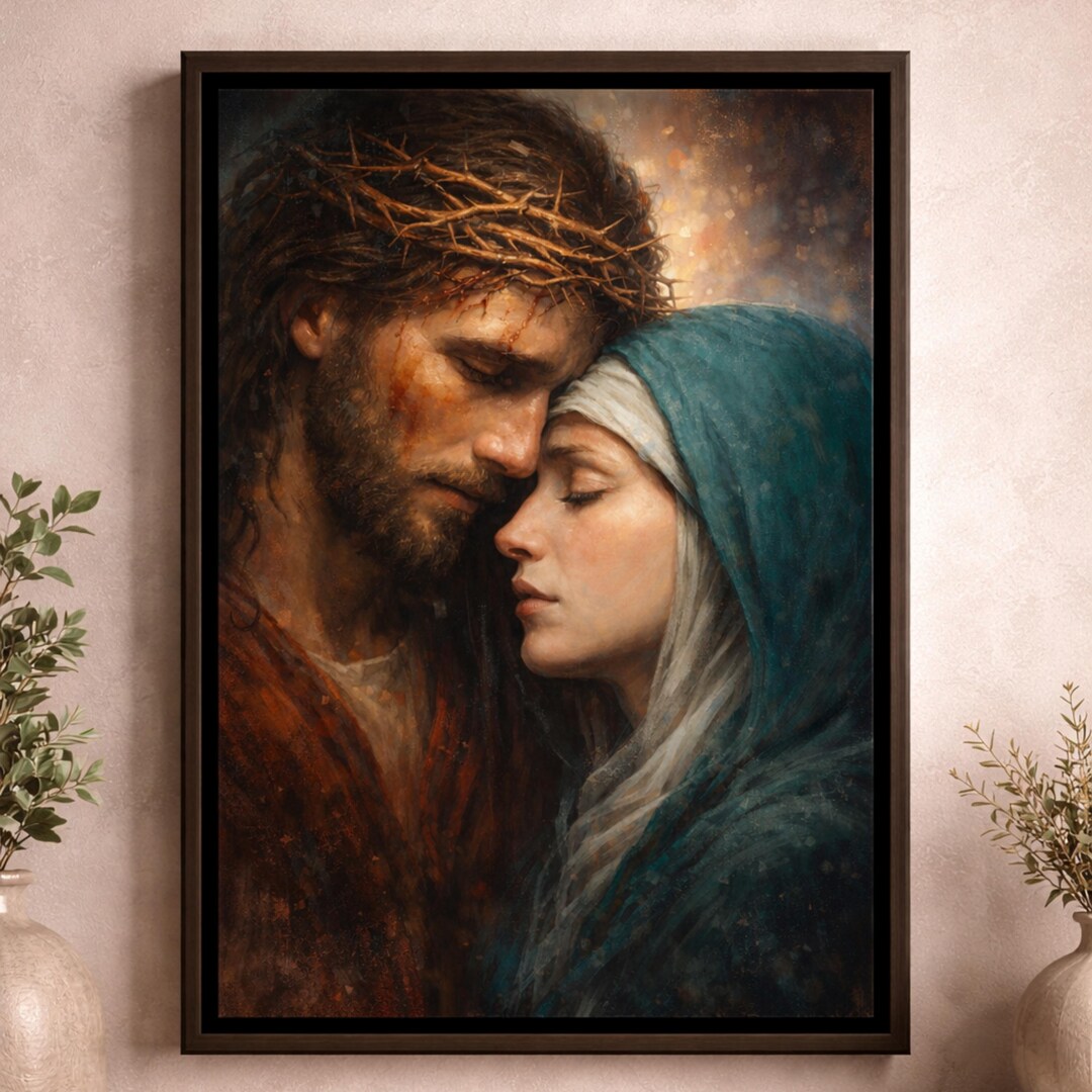 Jesus and Mary Embrace Wall Art, Christian Canvas Print, Mother and Son ...
