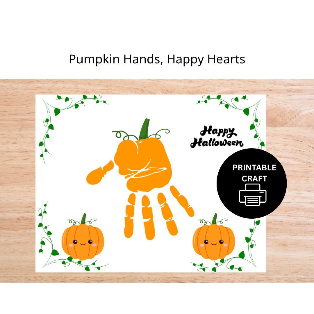 Pumpkin Handprint Craft: Halloween Kids Activity, Fall Art Printable ...