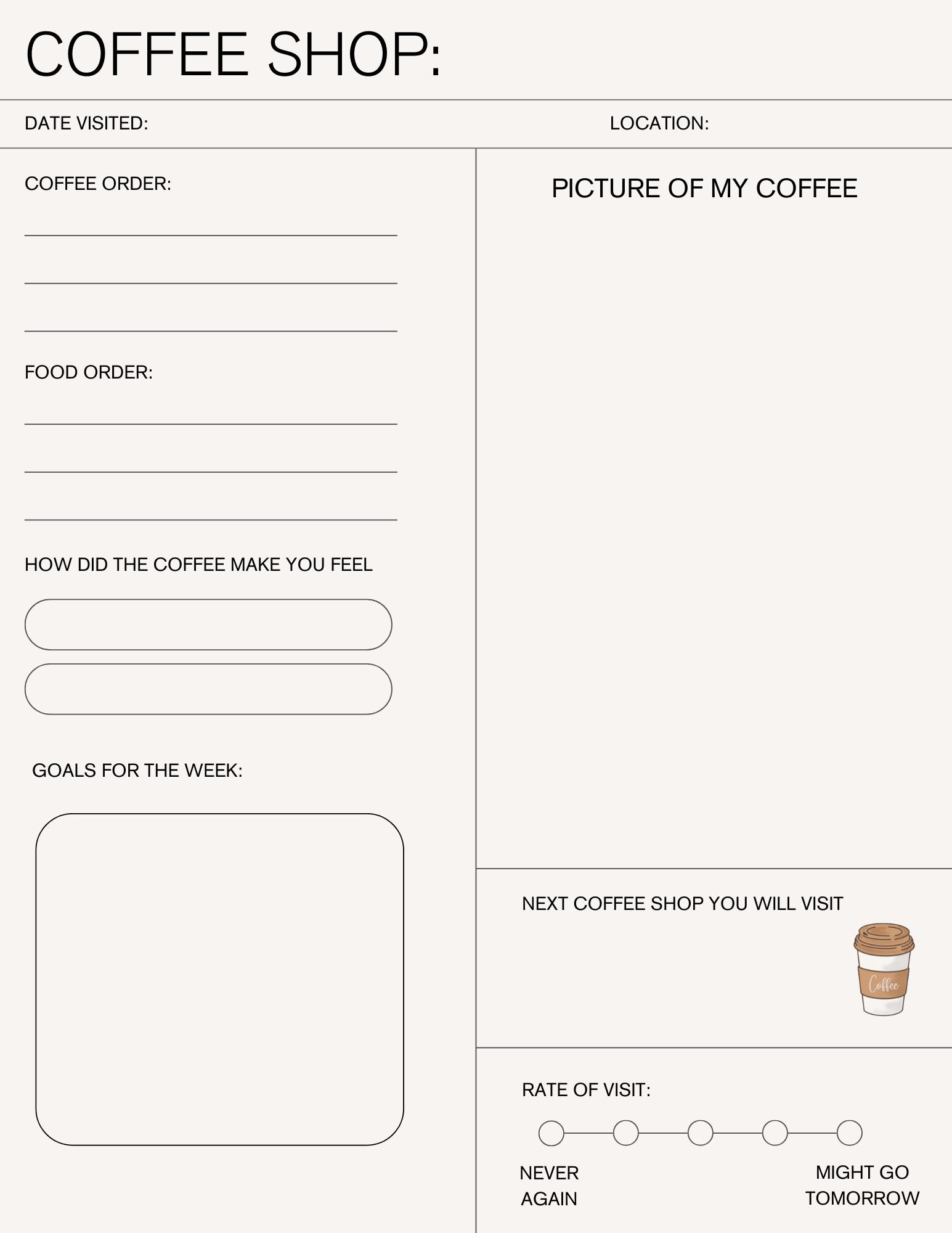 Coffee Shop Journal Template - Etsy