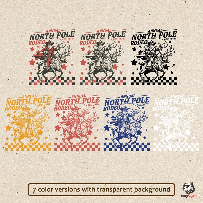 Cowboy Santa Christmas Rodeo PNG SVG: Retro Western Vintage Reindeer ...