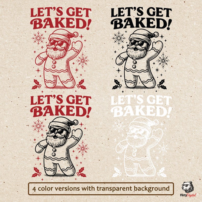 Retro Let's Get Baked SVG PNG: Funny Gingerbread Santa Christmas ...