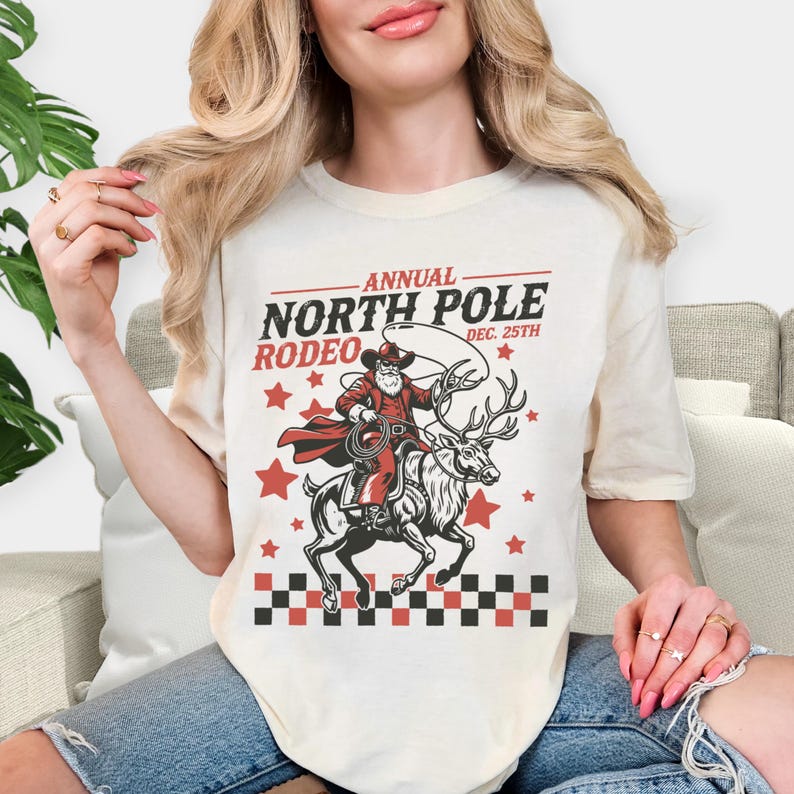 Cowboy Santa Christmas Rodeo PNG SVG: Retro Western Vintage Reindeer ...