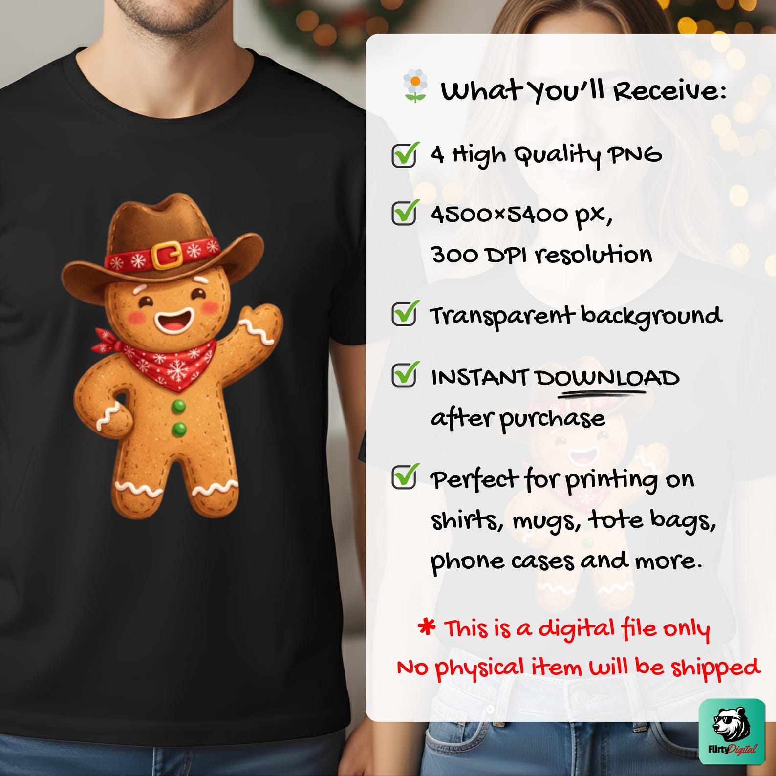 Gingerbread Man Cowboy PNG, Western Christmas Clipart, Howdy Country ...