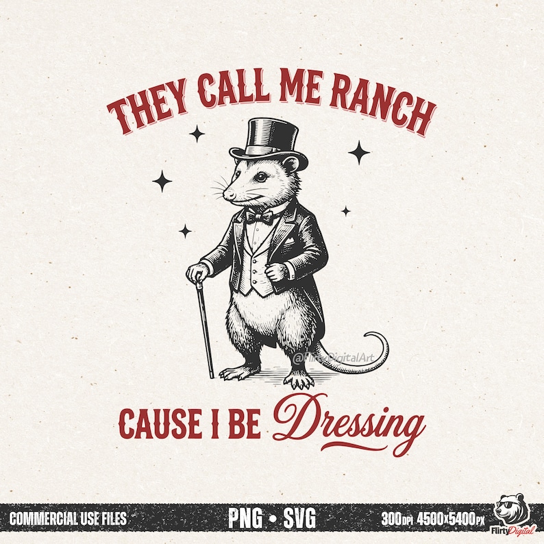 Funny Possum SVG, They Call Me Ranch PNG, Dapper Opossum Vintage Meme ...