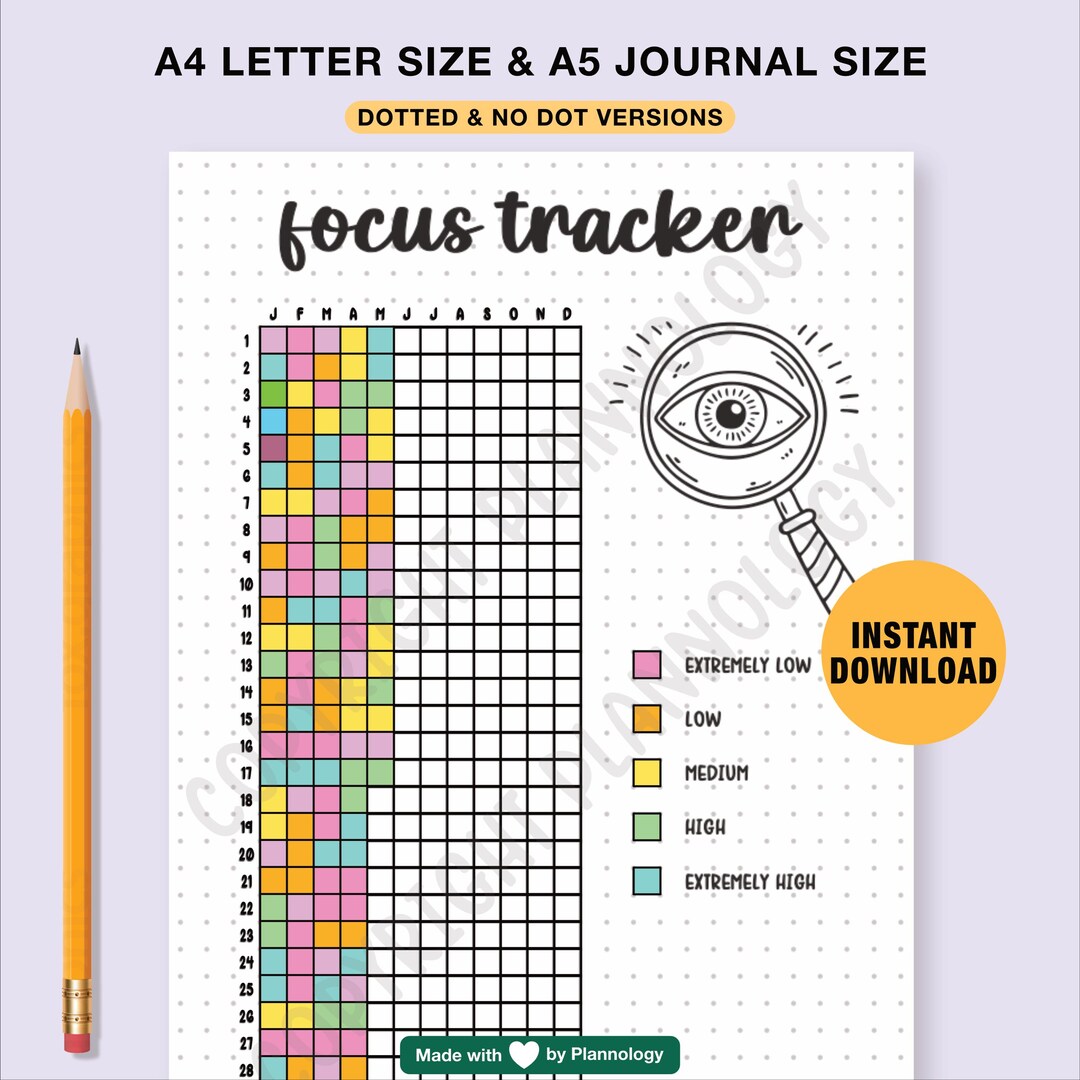 Focus Tracker Printable Journal Page Planner Template Printable Bullet ...