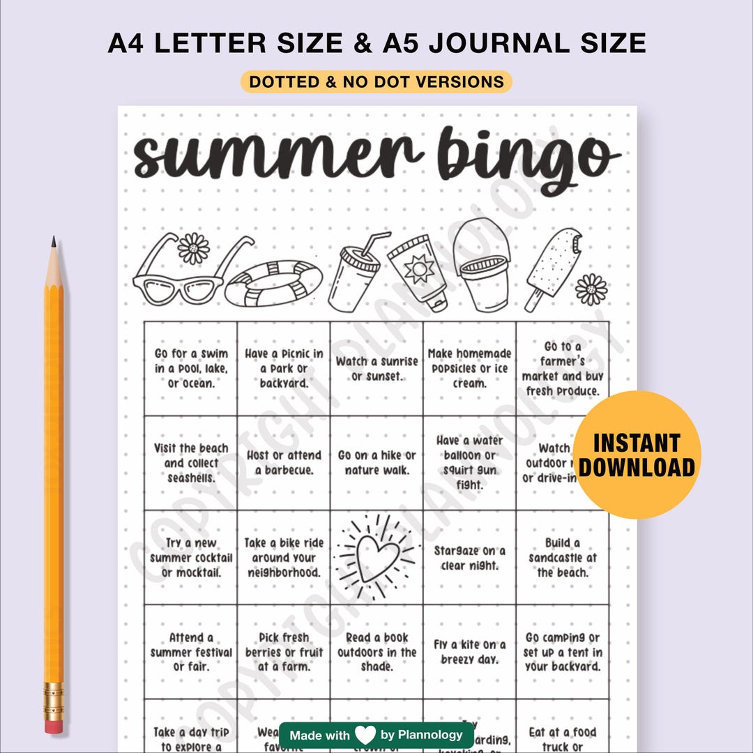 Summer Bingo Game Printable Journal Page Seasonal Bingo Game Summer ...