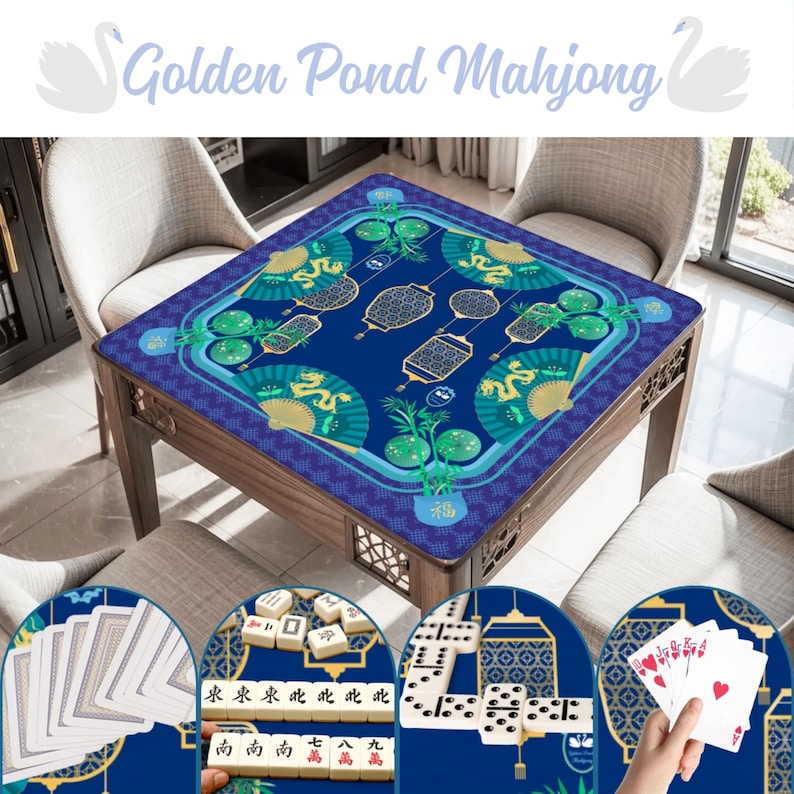 Summer Nights Mahjong Mat With Chinese Lanterns, Fans, and Umbrellas - Etsy