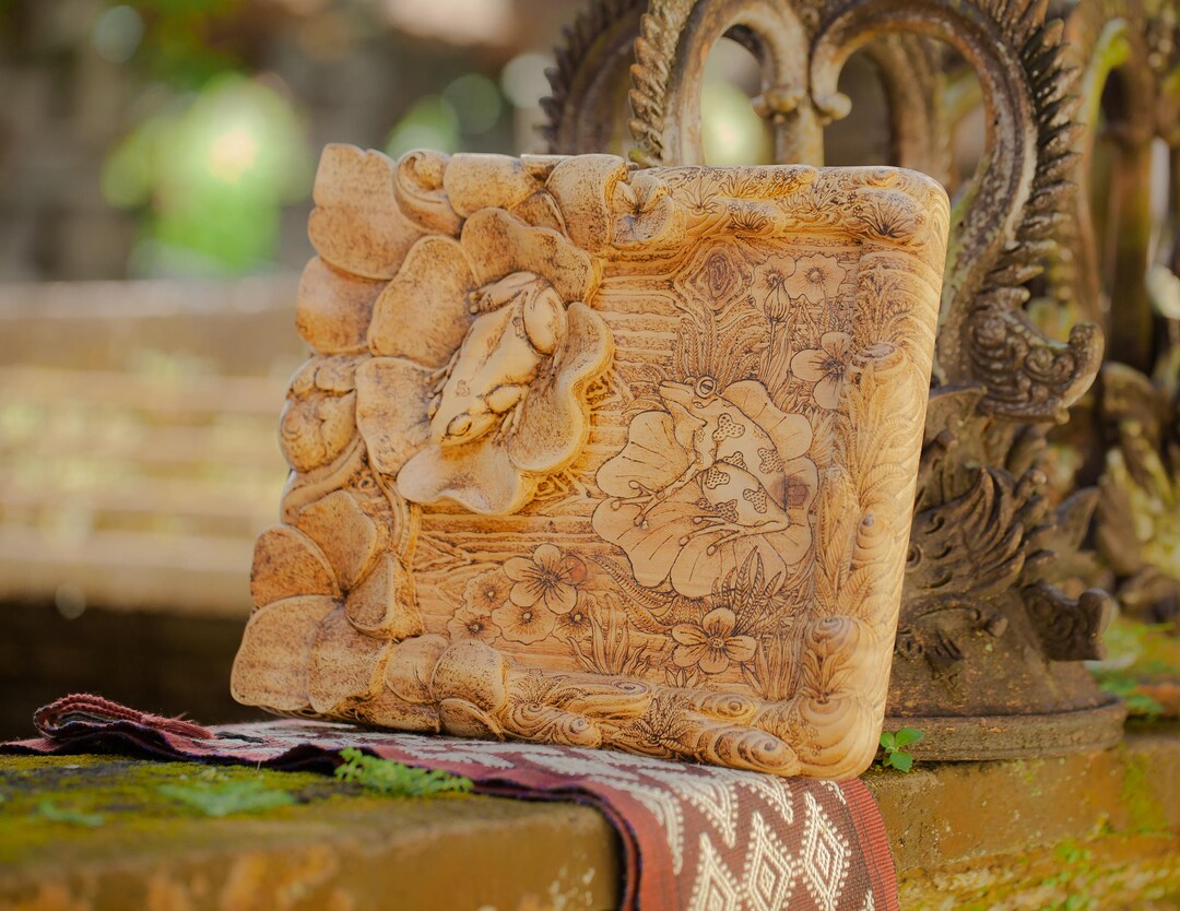 Handcrafted Cemara Wood Frog Altar Board: Balinese Wood Burn Ornament ...