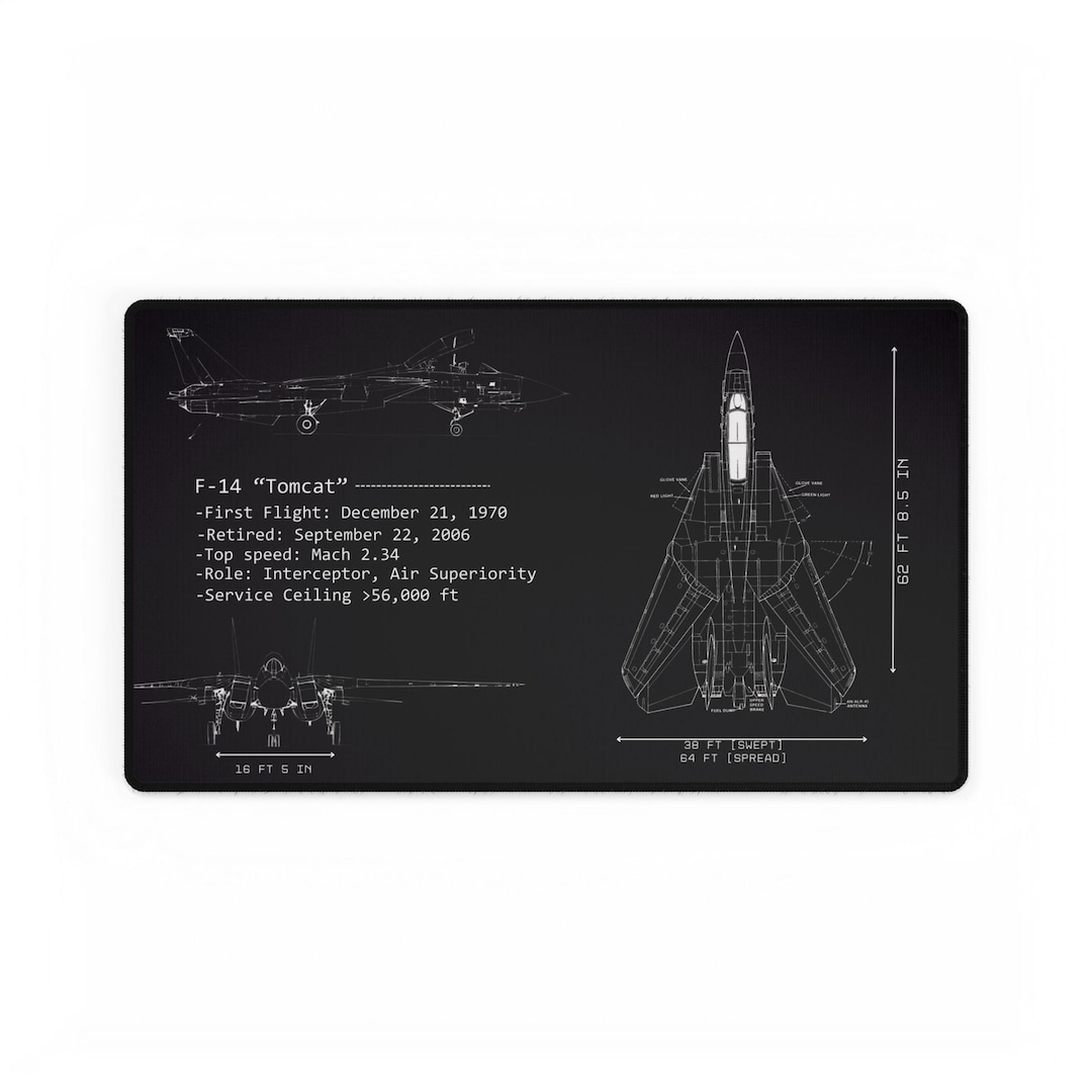 Aviation-themed Desk Mat, F-14 Tomcat Graphic, Office Decor, Airplane ...
