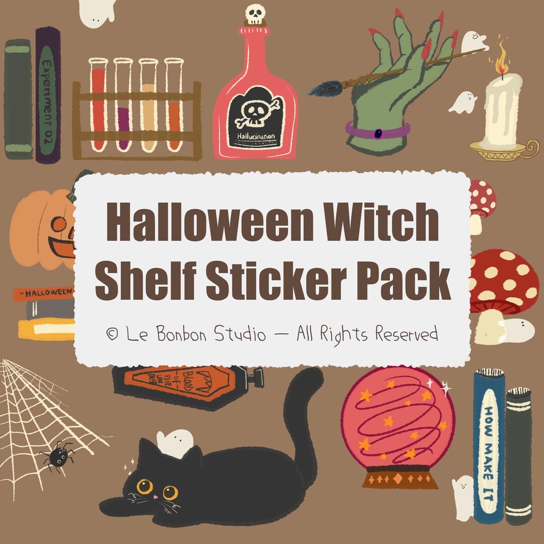 Witch’s Shelf Halloween Clipart Set | Hand-drawn Magic Potion, Books ...