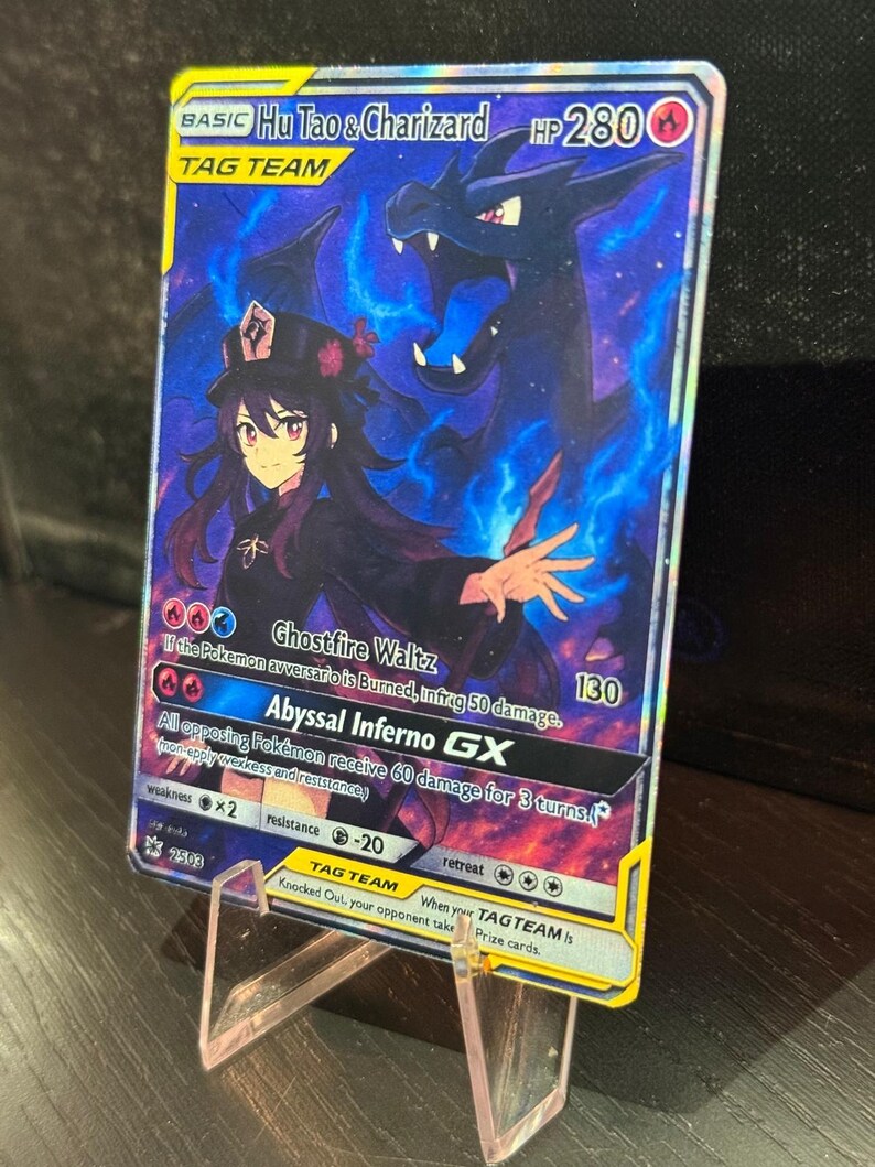 Hu Tao & Charizard Pokemon Genshin Impact Card Handmade - Etsy