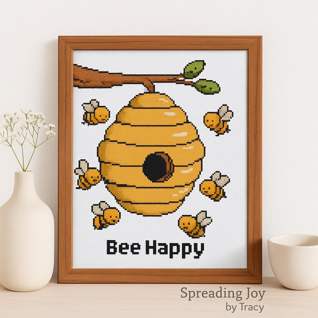 Bee Happy Cross Stitch Pattern | PDF Instant Download | DIY Wall Art - Etsy