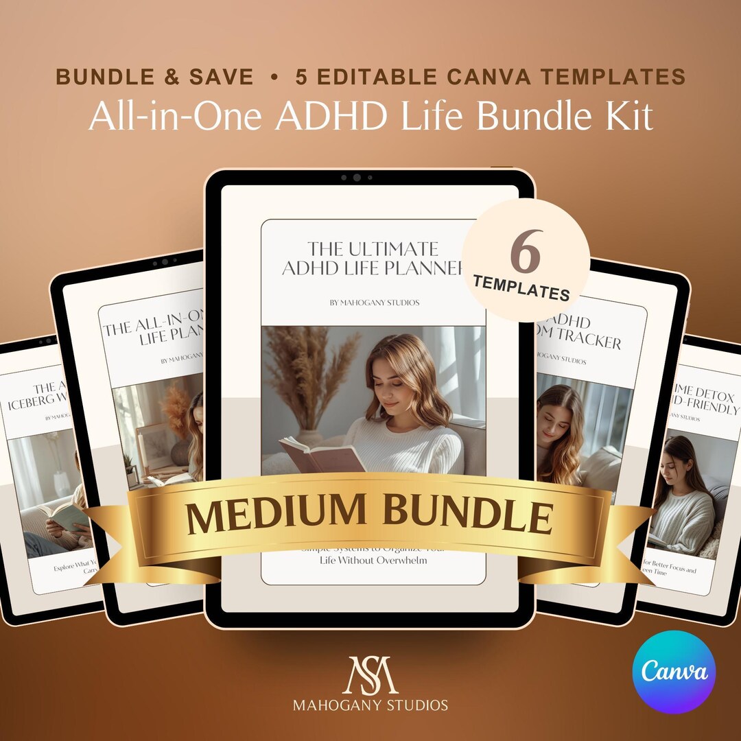 All-in-one ADHD Life Bundle Kit Canva Planner Focus Tracker ...