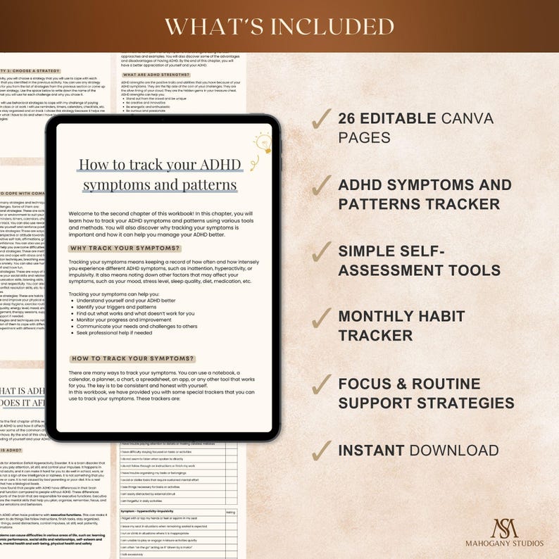 ADHD Symptom Tracker Workbook: Self Awareness Journal, Executive ...