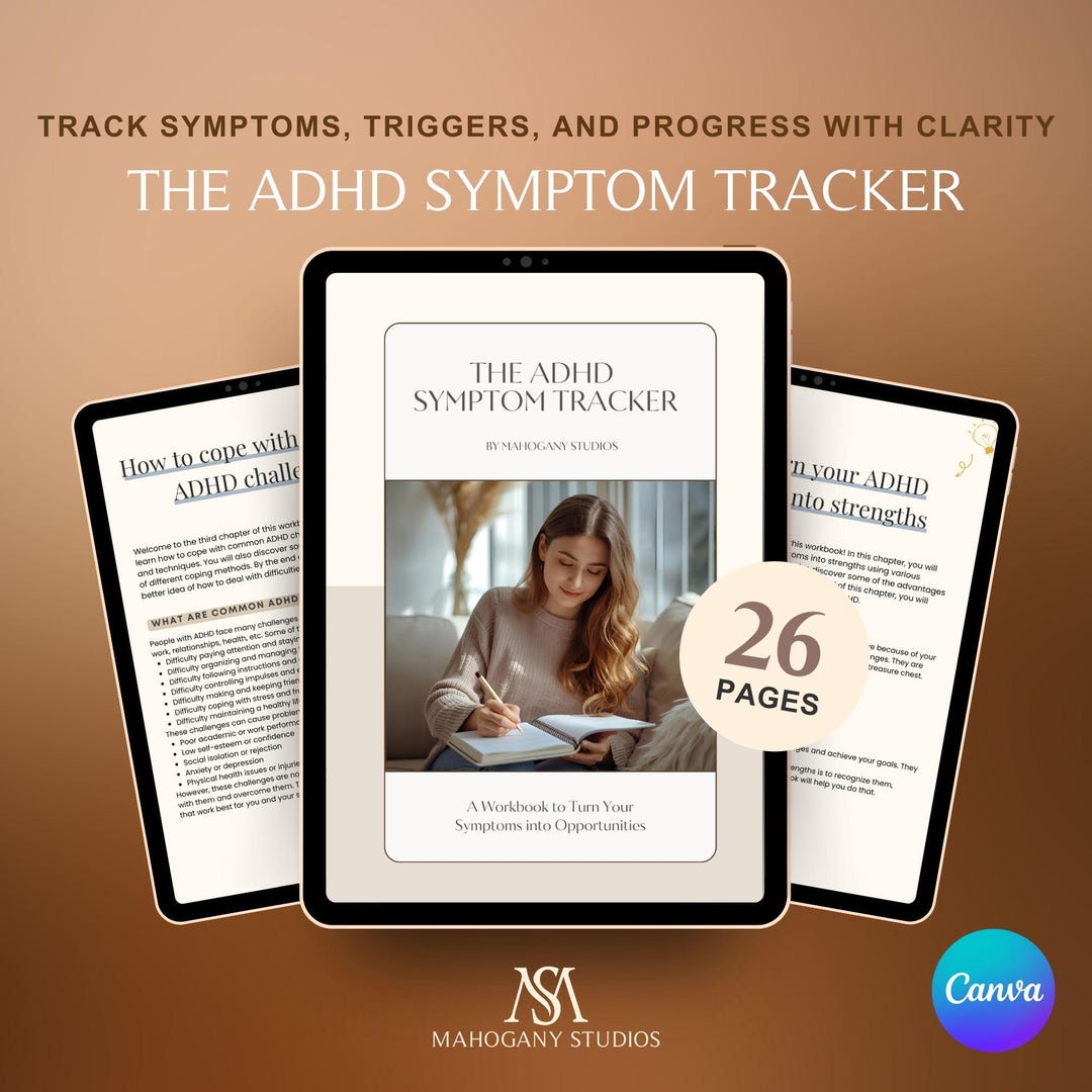 ADHD Symptom Tracker Workbook: Self Awareness Journal, Executive ...