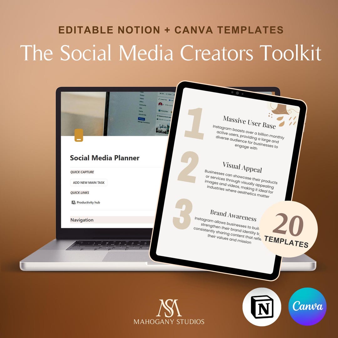Social Media Toolkit Canva Notion Templates Content Creator Bundle ...