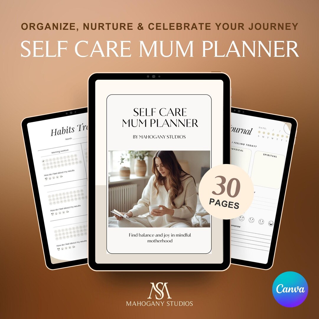 Self-care Mum Planner Template | 90-page Canva Wellness Journal for ...