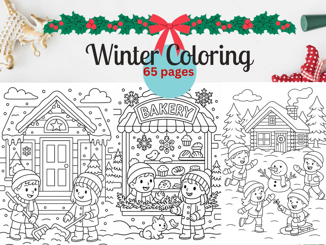 Winter Coloring Pages, Kids Snowman Activity, 65 Designs (PDF Pattern ...