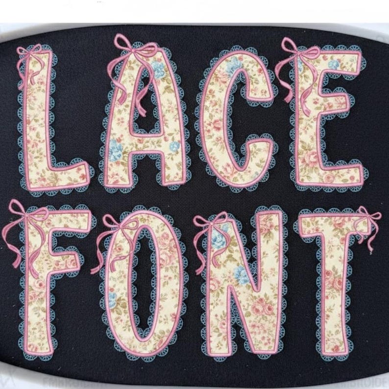 Lacey Applique With Bow Embroidery Font: Faux Lace BX Font, 5 Sizes, A ...