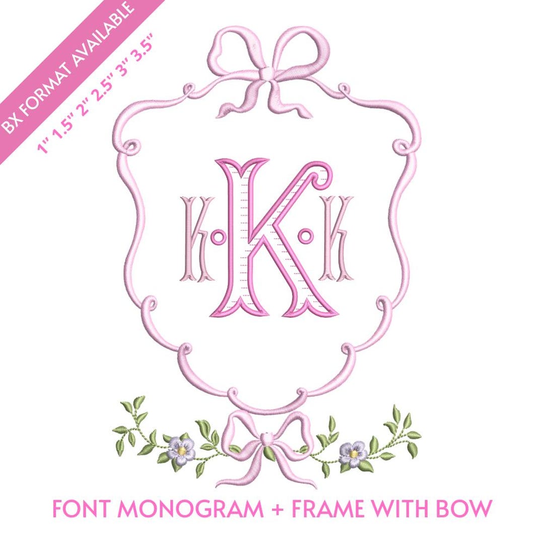 Fishtail Monogram With Frame Bow Embroidery Font BX 6 Sizes 11 Formats ...