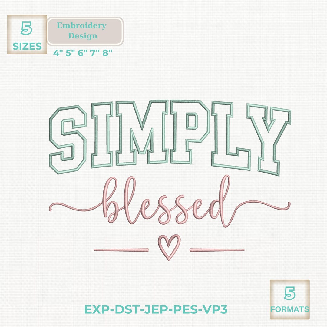 Simply Blessed Embroidery Design, Christian Saying (digital Download ...