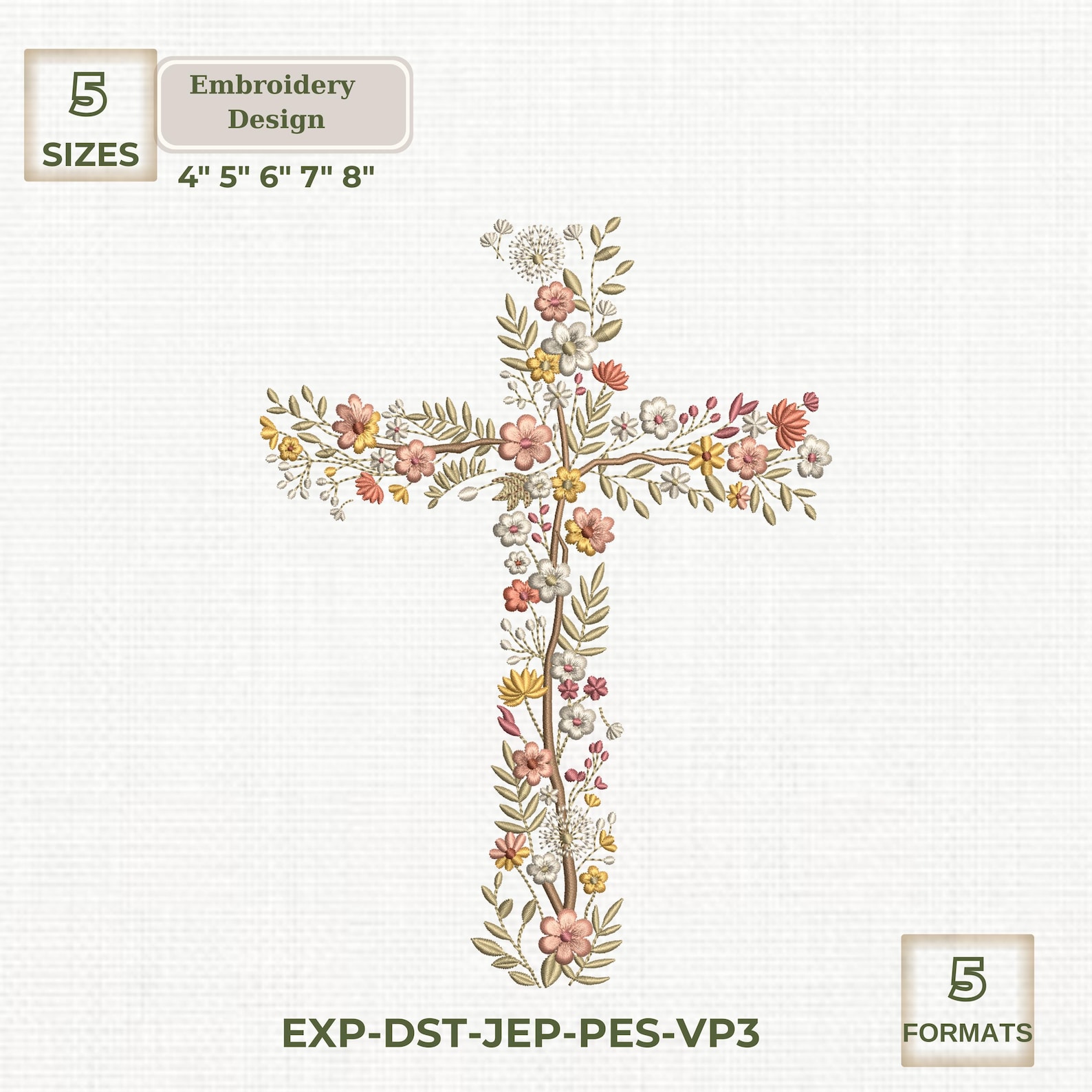 Flower Cross Embroidery Design, Religious Easter File (digital Download ...