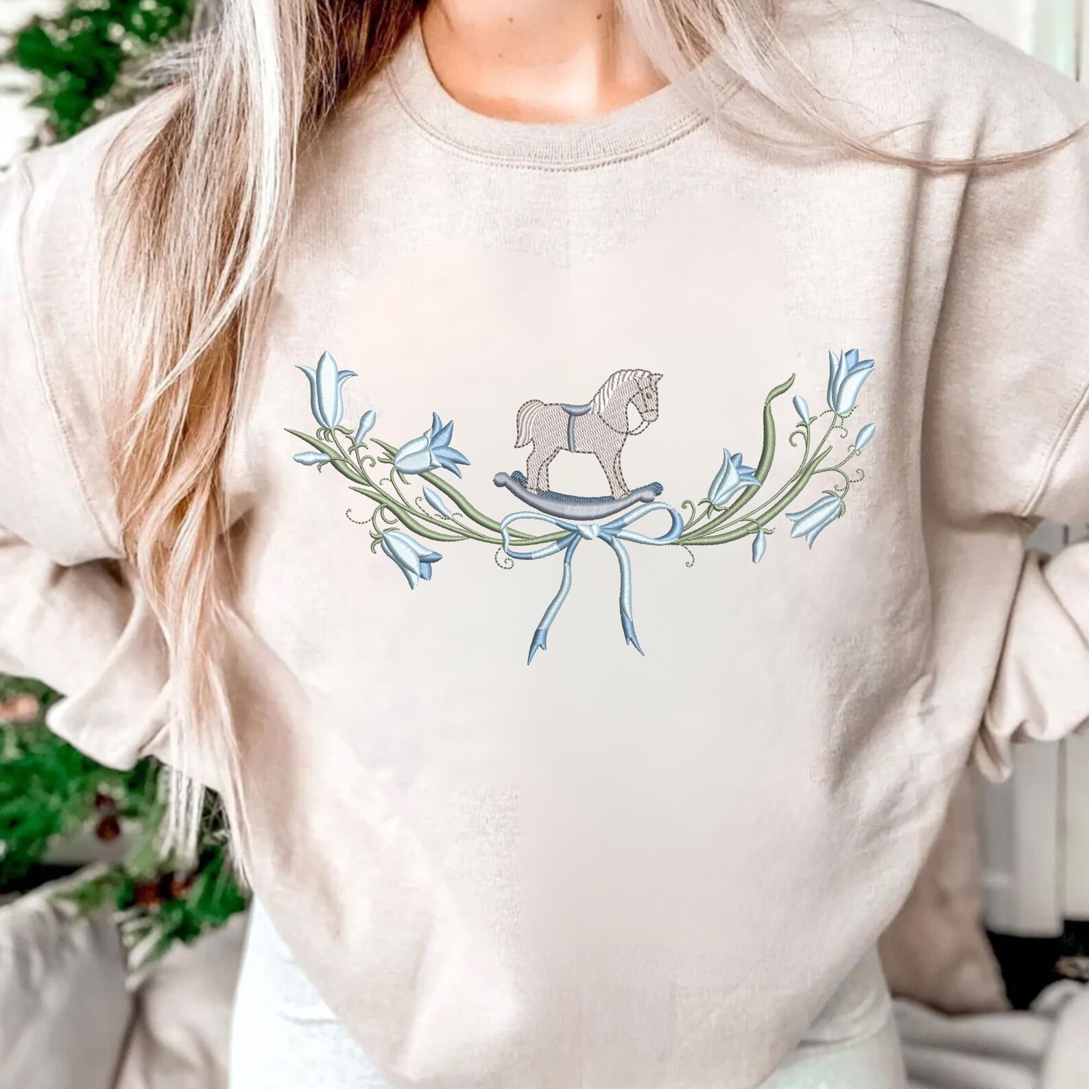 Floral Rocking Horse Embroidery Design, Coquette Bow Frame (digital ...