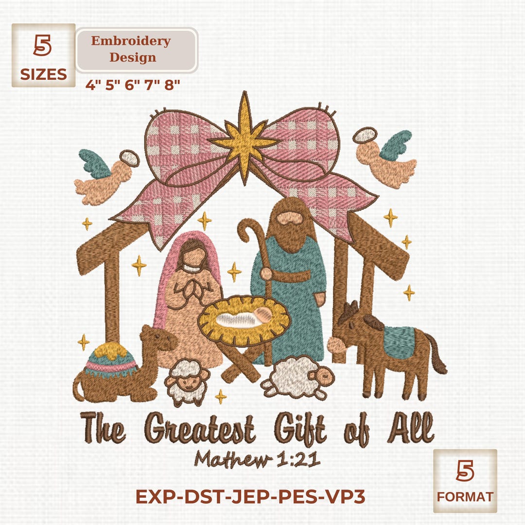 Nativity Embroidery Design | Christmas Bow Manger (digital Download) - Etsy