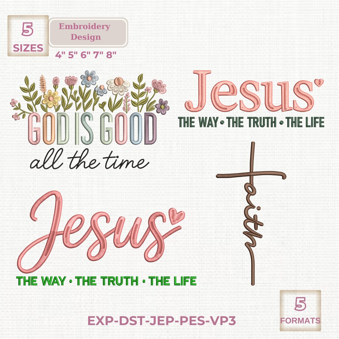 Christian Embroidery Design Bundle, Bible Verse Floral (digital File ...