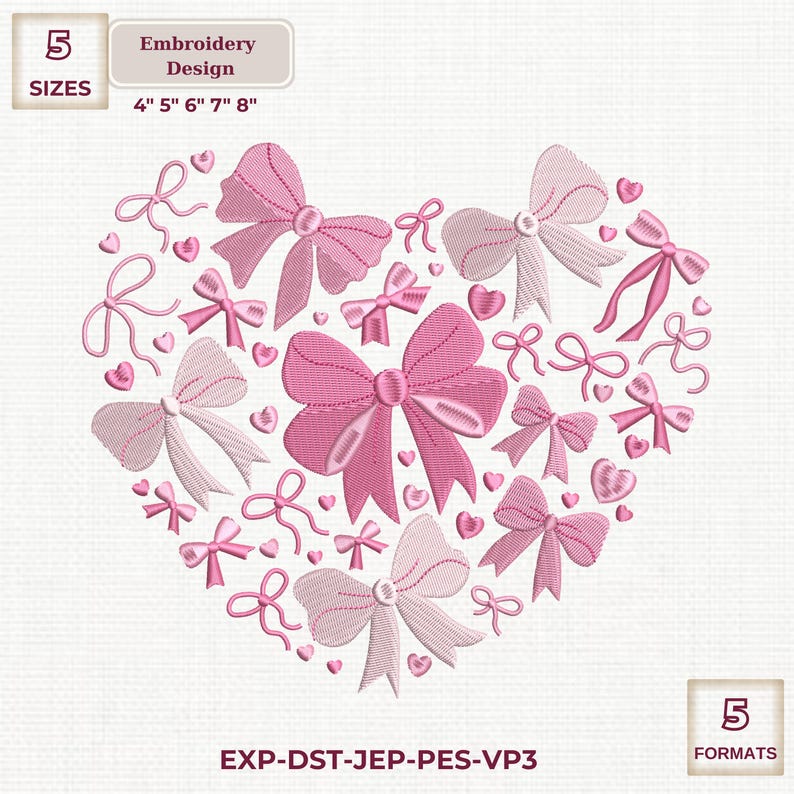 Heart Bow Embroidery Design, Coquette Ribbon Pattern (instant Download ...