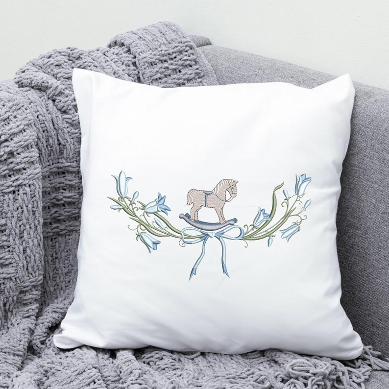 Floral Rocking Horse Embroidery Design, Coquette Bow Frame (digital ...