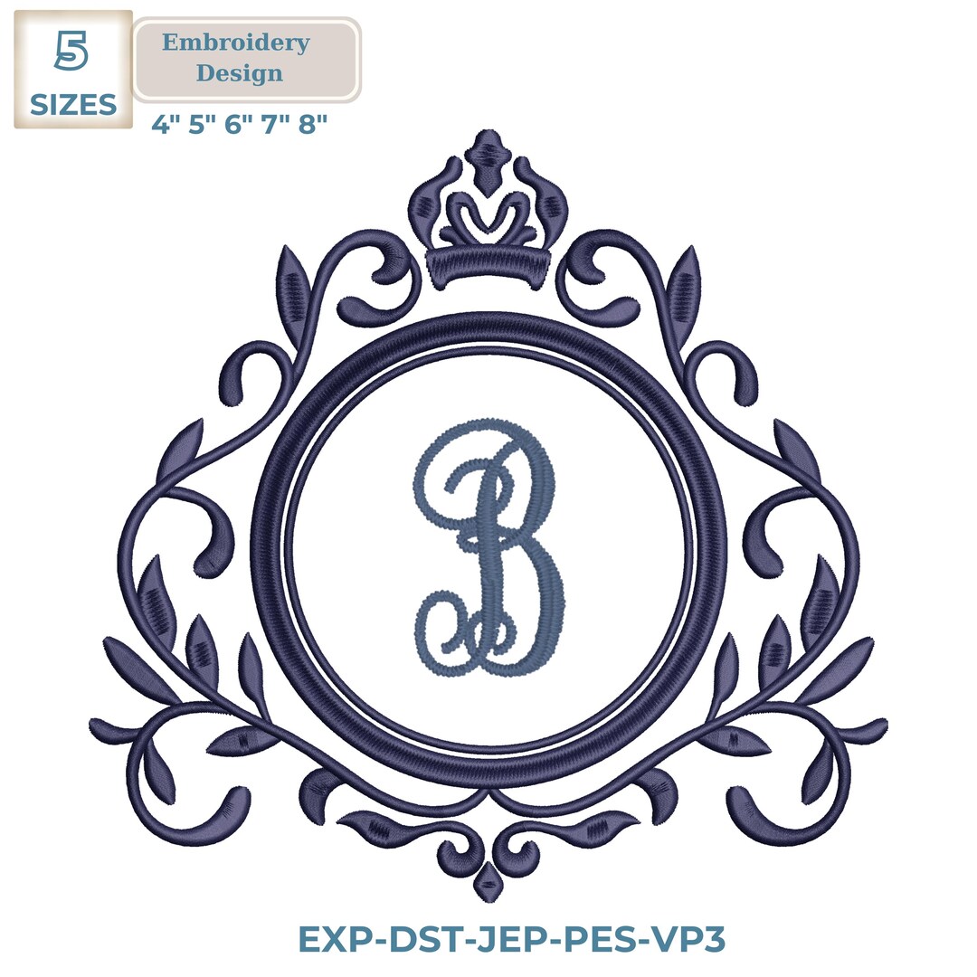 Royal Monogram Frame Embroidery, Decorative Embroidery File for Towels ...
