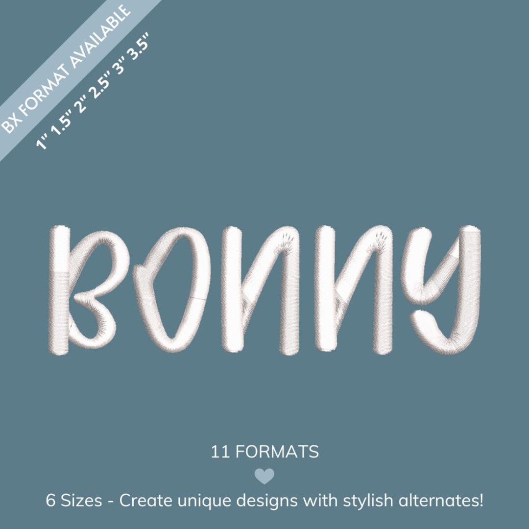Bonny Cursive Embroidery Font; 6 Sizes, Instant Download BX Font | PES ...