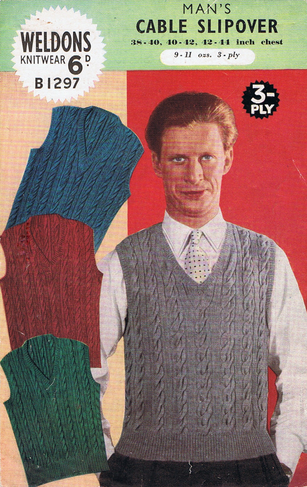 Mens Cable Slipover Knitting Pattern PDF 1940s Classic Tank Top (T220 ...