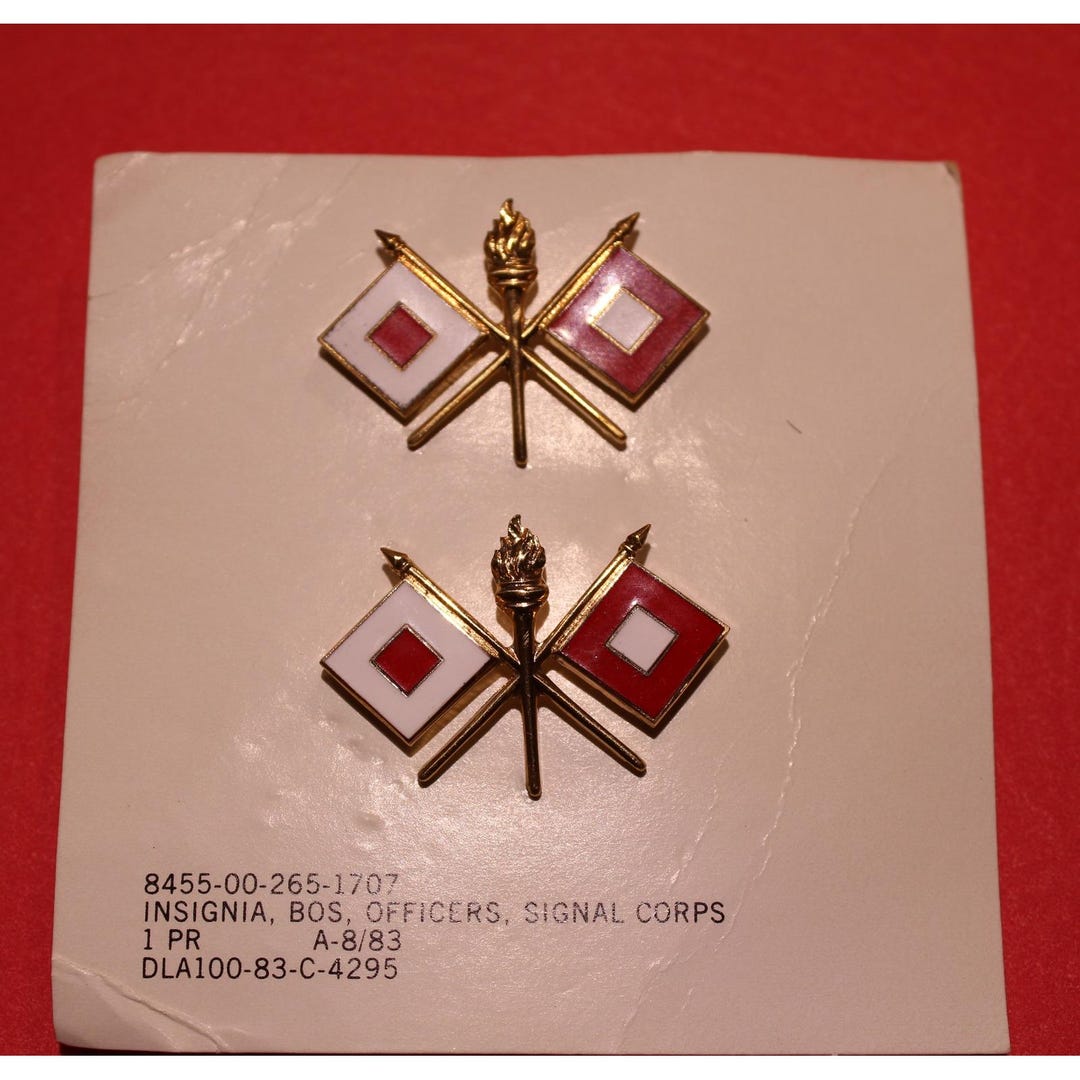 US Army Issue Pair of Signal Corp Insignia Pins . New Old Stock Sealed ...