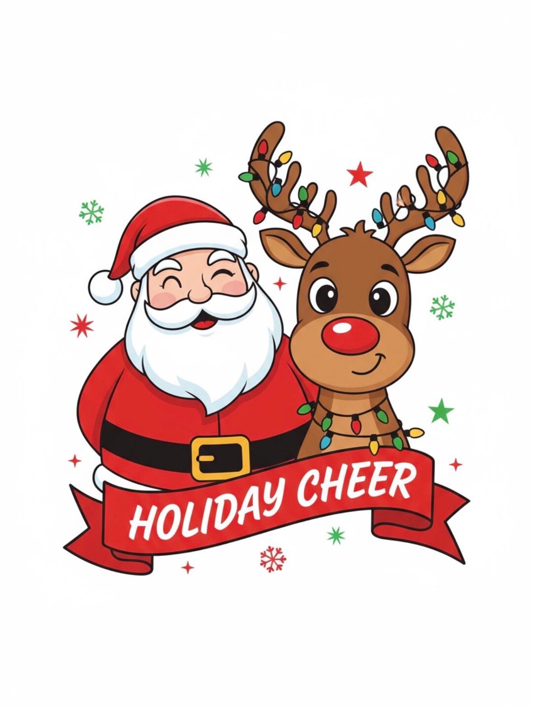Cute Santa and Reindeer Holiday Cheer Christmas Print - Etsy