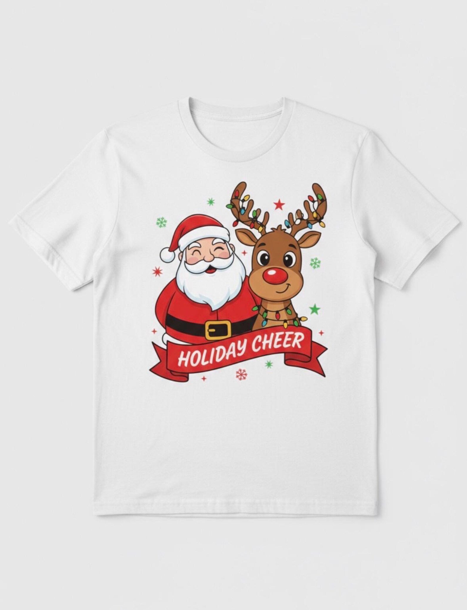 Cute Santa and Reindeer Holiday Cheer Christmas Print - Etsy