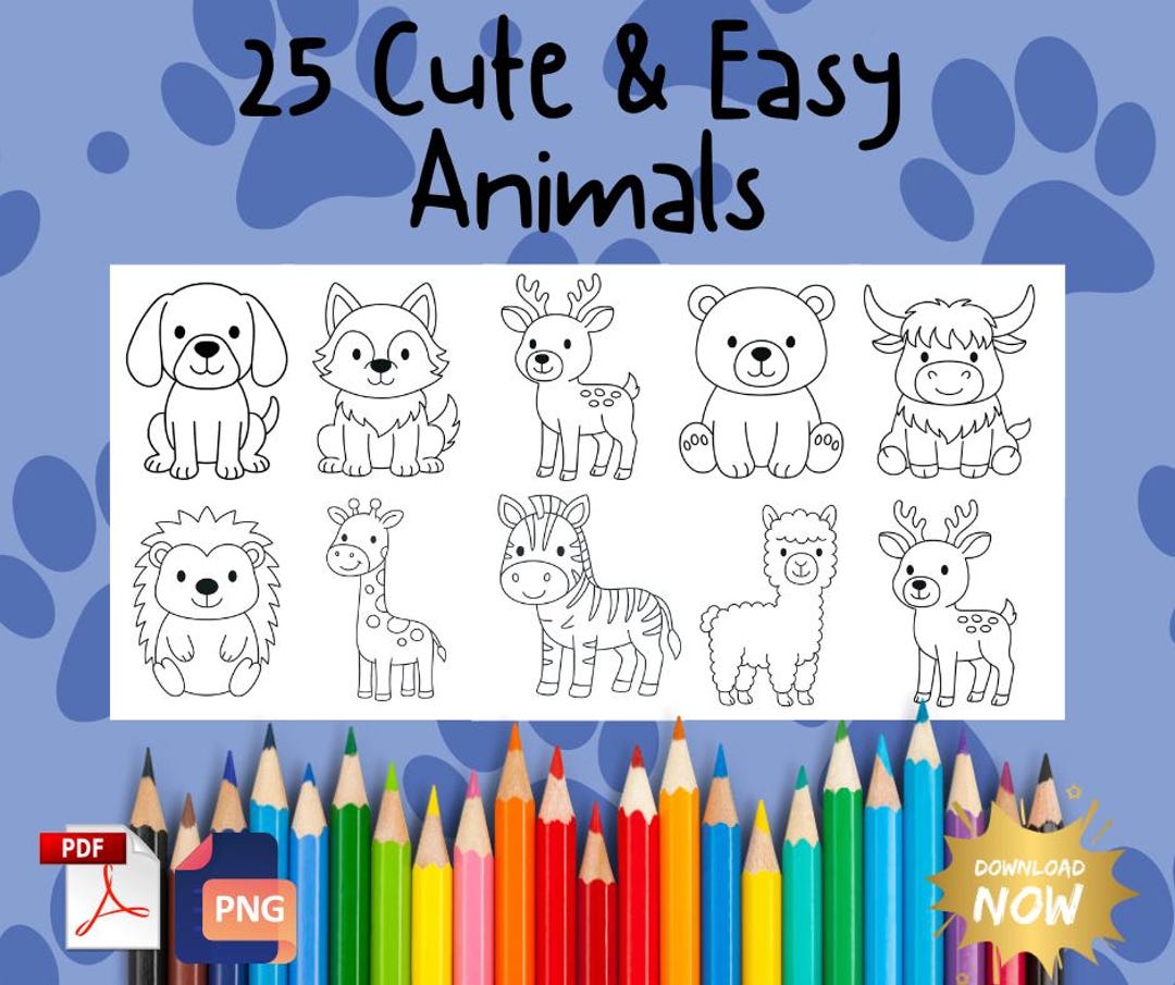 Cute Cartoon Animal Coloring Pages | Kids Printable (PDF + PNG) - Etsy