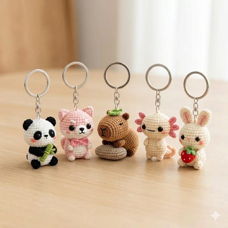 Multiple Handmade Crochet Animal Keychain,cute Amigurumi Panda Capybara ...