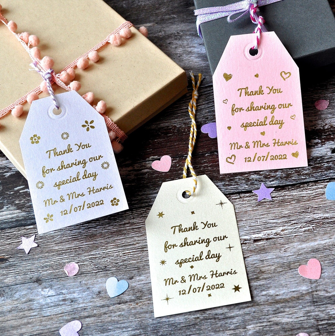 Personalised Wedding Favour Gold Foil Gift Tags, Wedding Stationary - Etsy