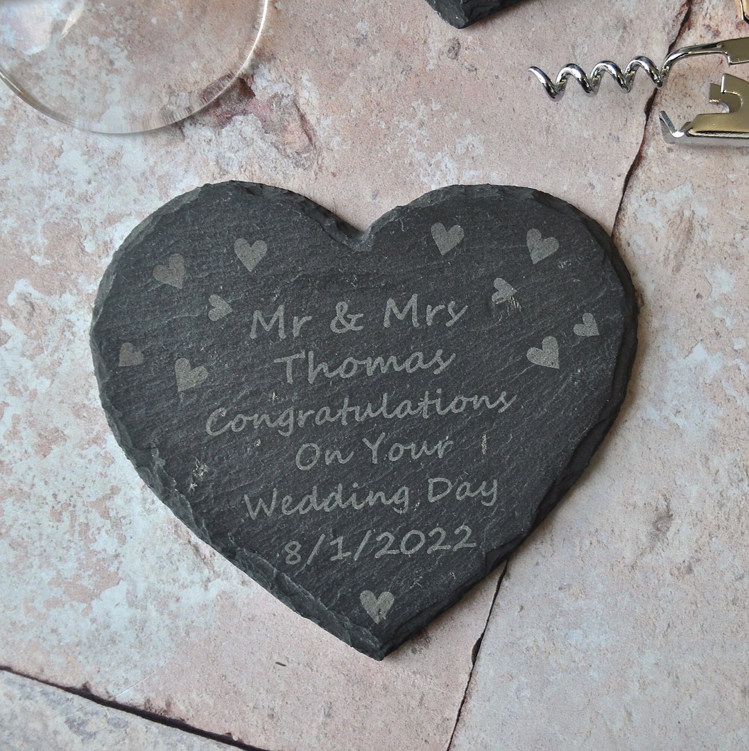 Personalised Heart Slate Wedding Coaster, Wedding Gift - Etsy